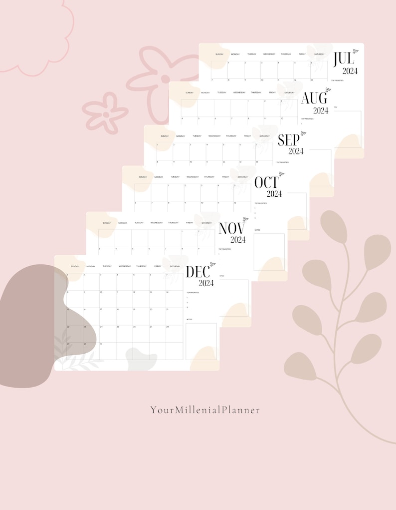2024 Calendar Printable PDF A4 Landscape Minimalist Template Instant ...