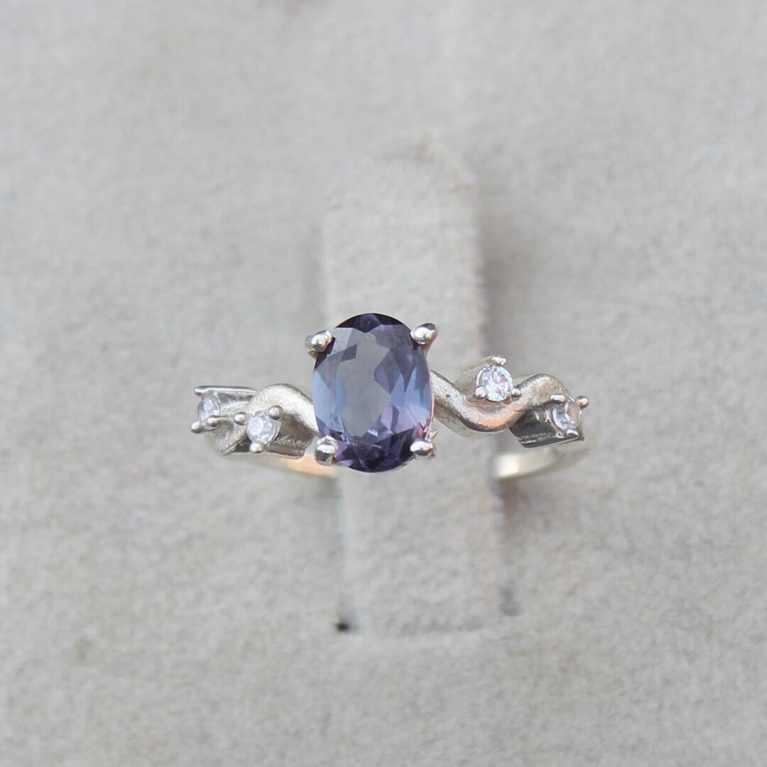 Dainty Oval Alexandrite Ring: Sterling Silver Prong Setting - Etsy