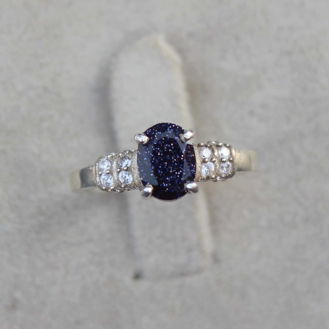 Galaxy Blue Sandstone Ring, Blue Sandstone Ring for Women, Promise Blue ...