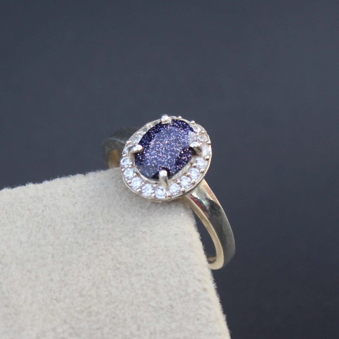 Blue Sandstone Ring, Engagement Ring, Silver Oval Sandstone Ring ...