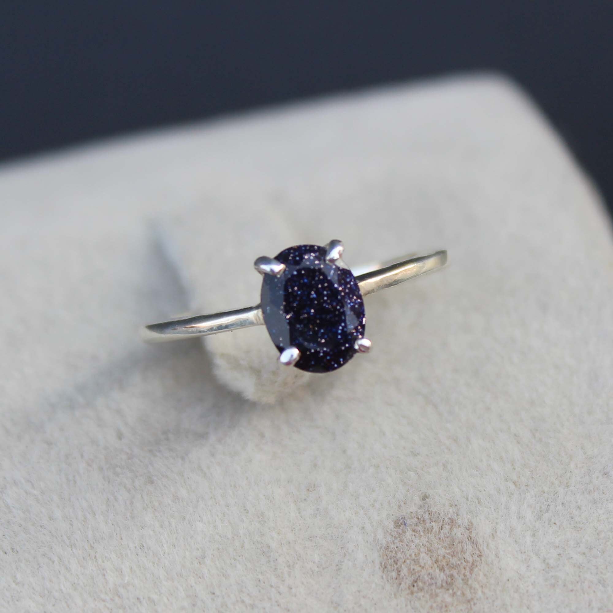 Dainty Galaxy Sandstone Ring Oval Blue Sandstone Engagement - Etsy