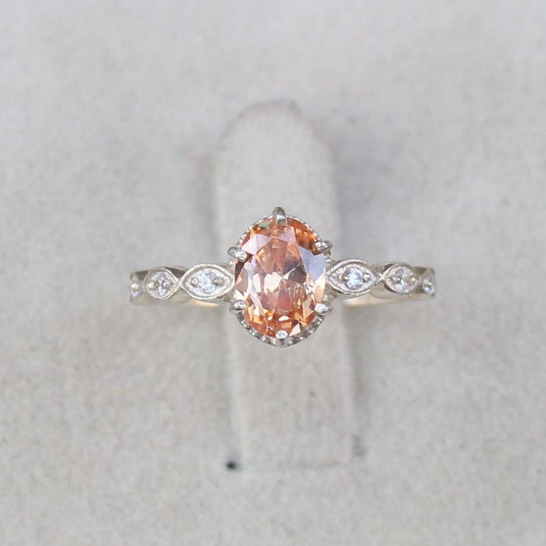 Lab Morganite Silver Ring Wedding Ring, Engagement Ring Promise Ring Anniversary Ring Sterling ...