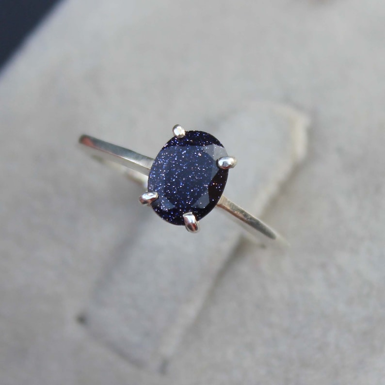 Dainty Galaxy Sandstone Ring Oval Blue Sandstone Engagement - Etsy