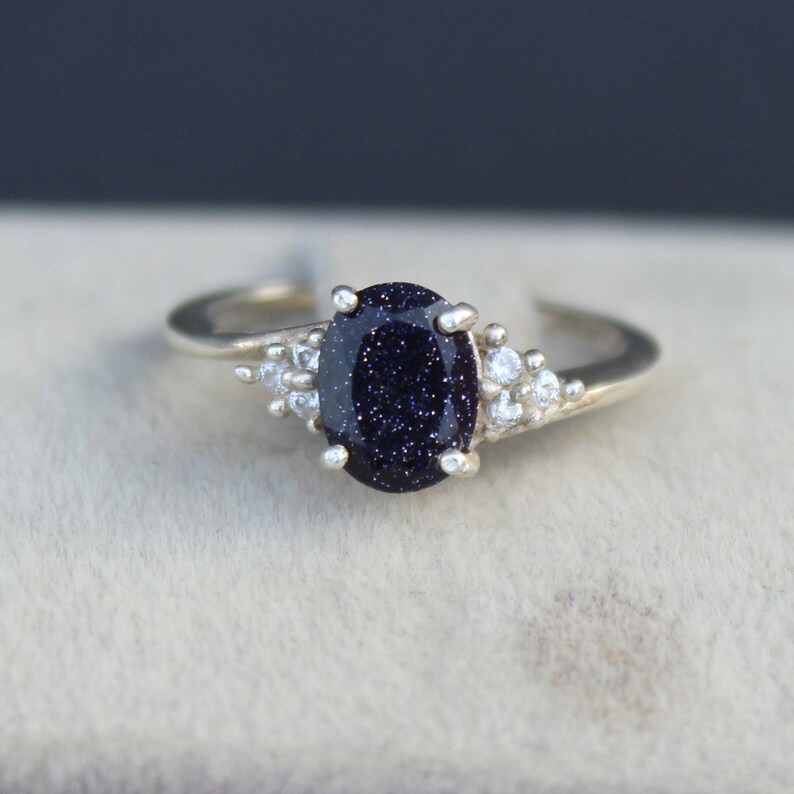Blue Sandstone Engagement Ring Set Vintage Blue Sunstone - Etsy