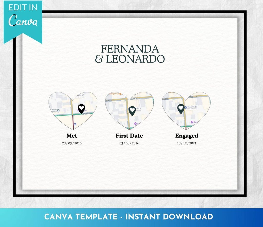 Heart Shaped Photo/map Collage Template With Locations Anniversary ...