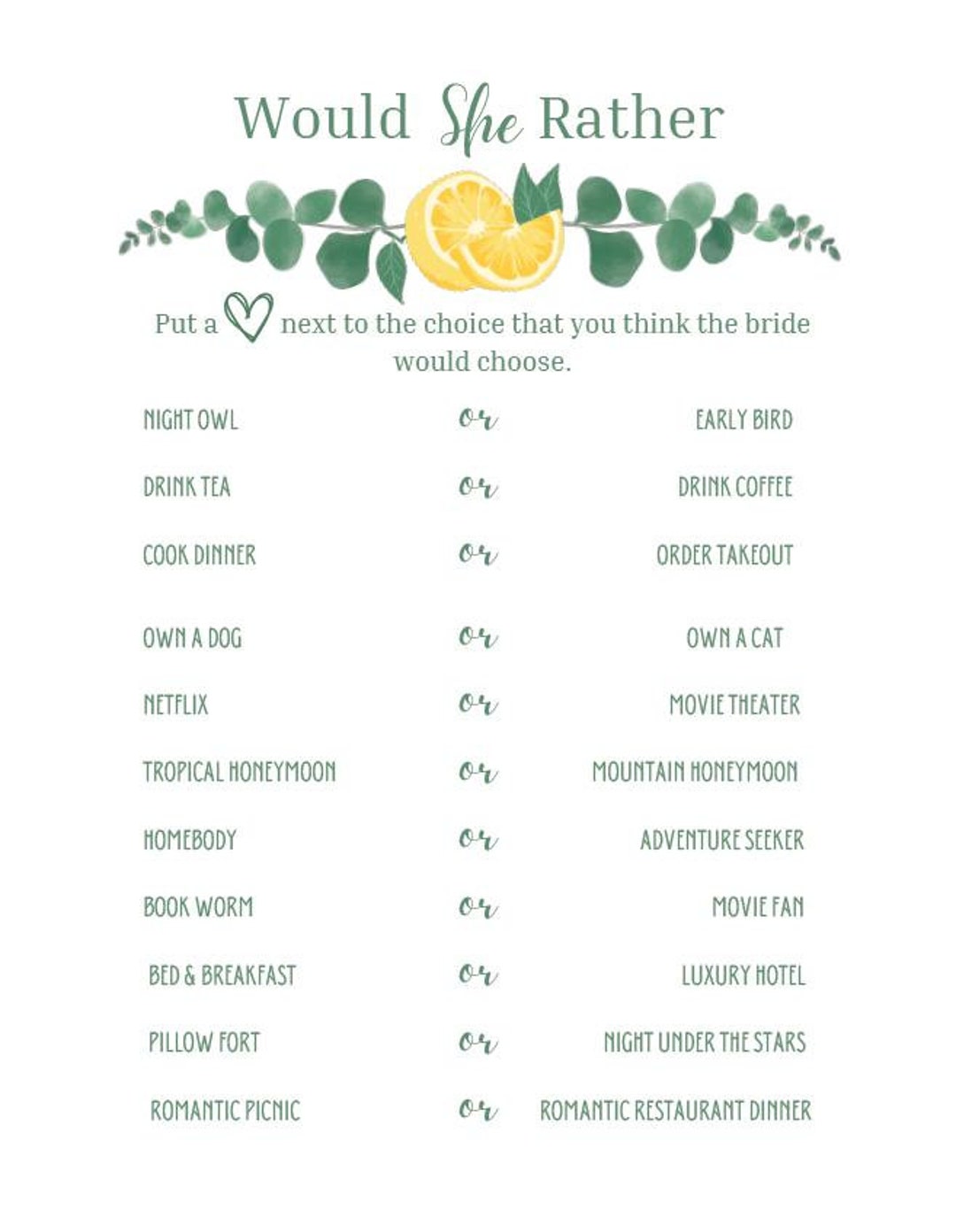 Would She Rather - Lemon Squeezey - Etsy