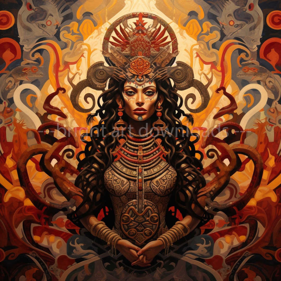 Aztec Goddess of Serpents aztec Wall Art Mythological Art Mayan Art ...