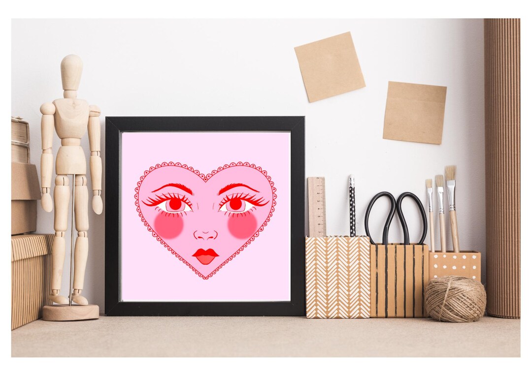 Red Heart Face Art Print - Etsy