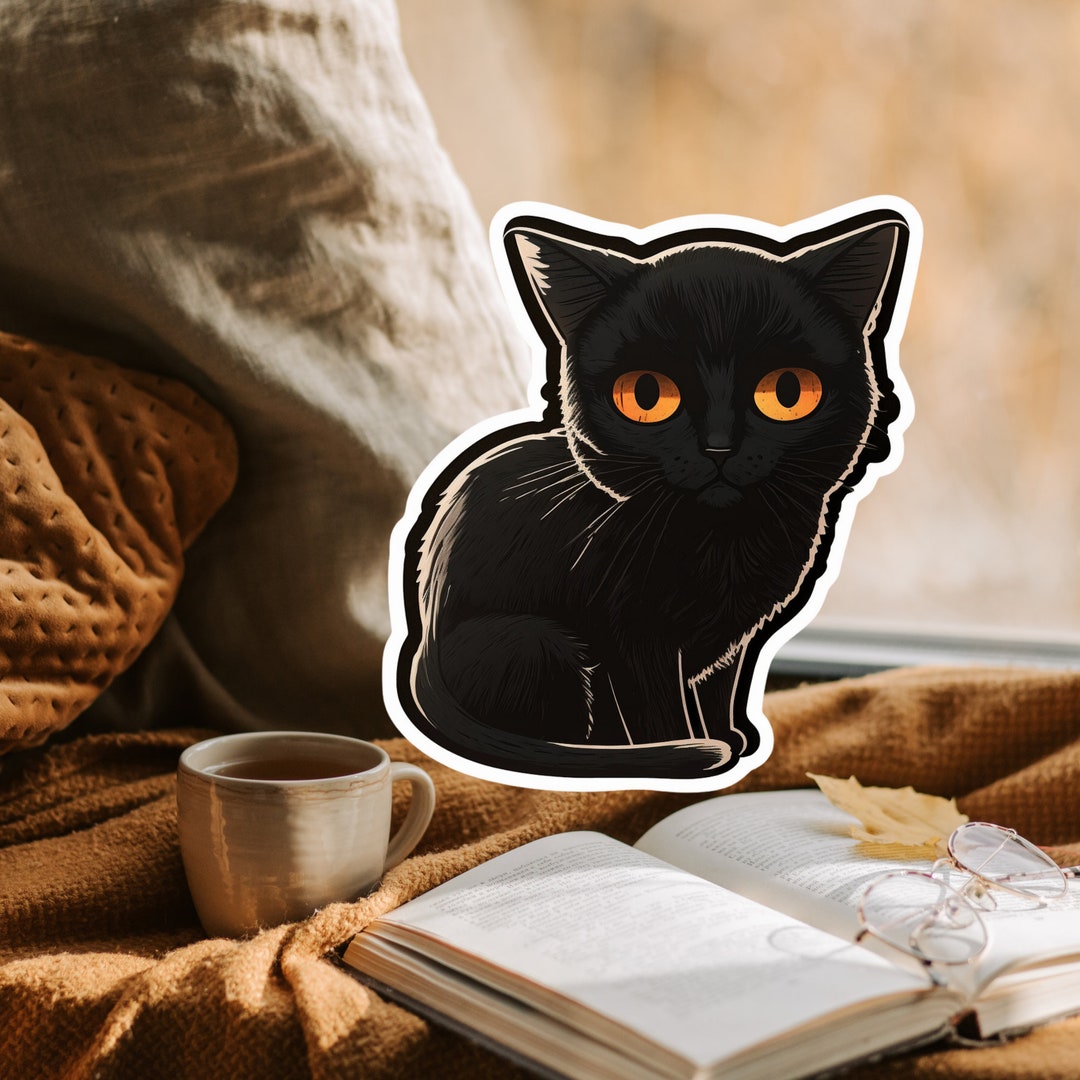 Creepy Black Cat Sticker Halloween Black Cat Aesthetic - Etsy
