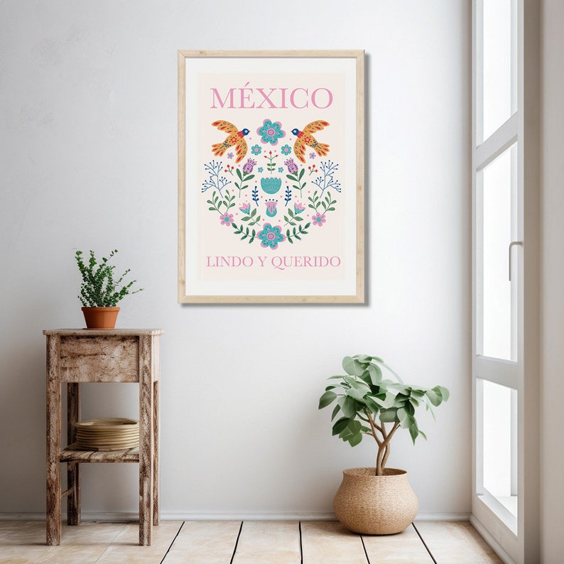 Mexican Floral Art Print: Pink Living Room Decor (digital Download) - Etsy