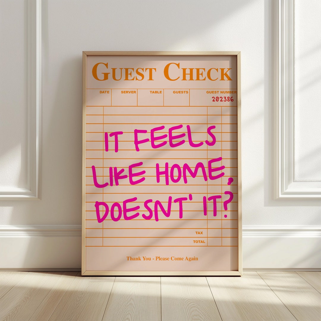 Guest Check Wall Art Guest Check Wall Decor Retro Wall Art Pink Wall ...