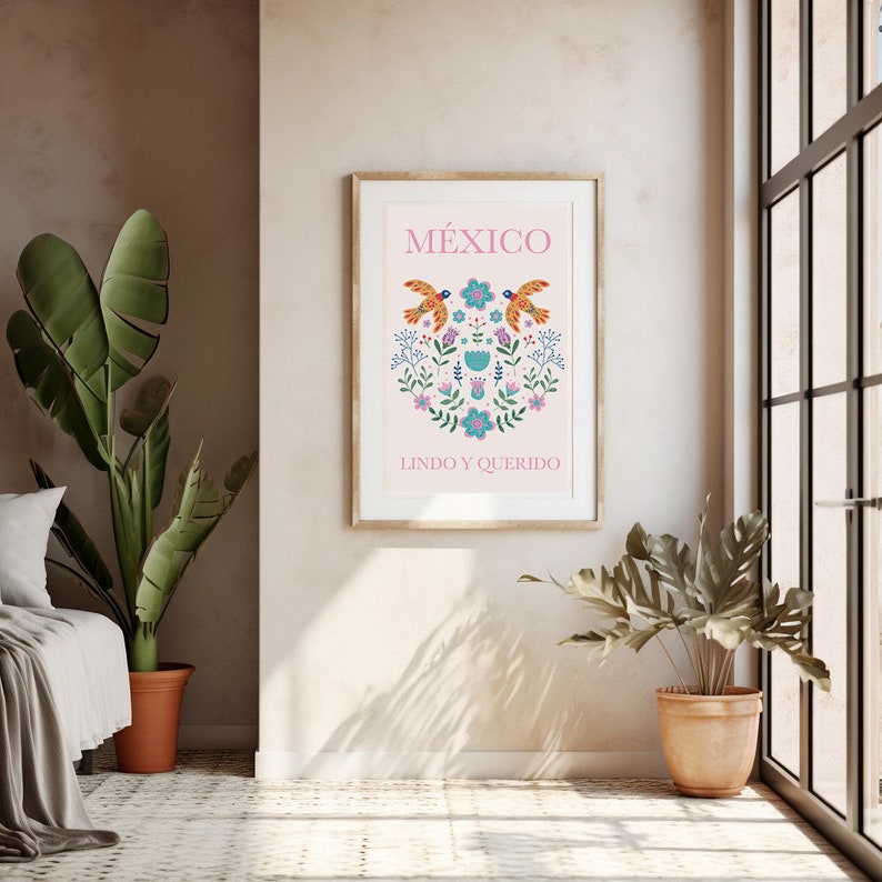 Mexican Floral Art Print: Pink Living Room Decor (digital Download) - Etsy