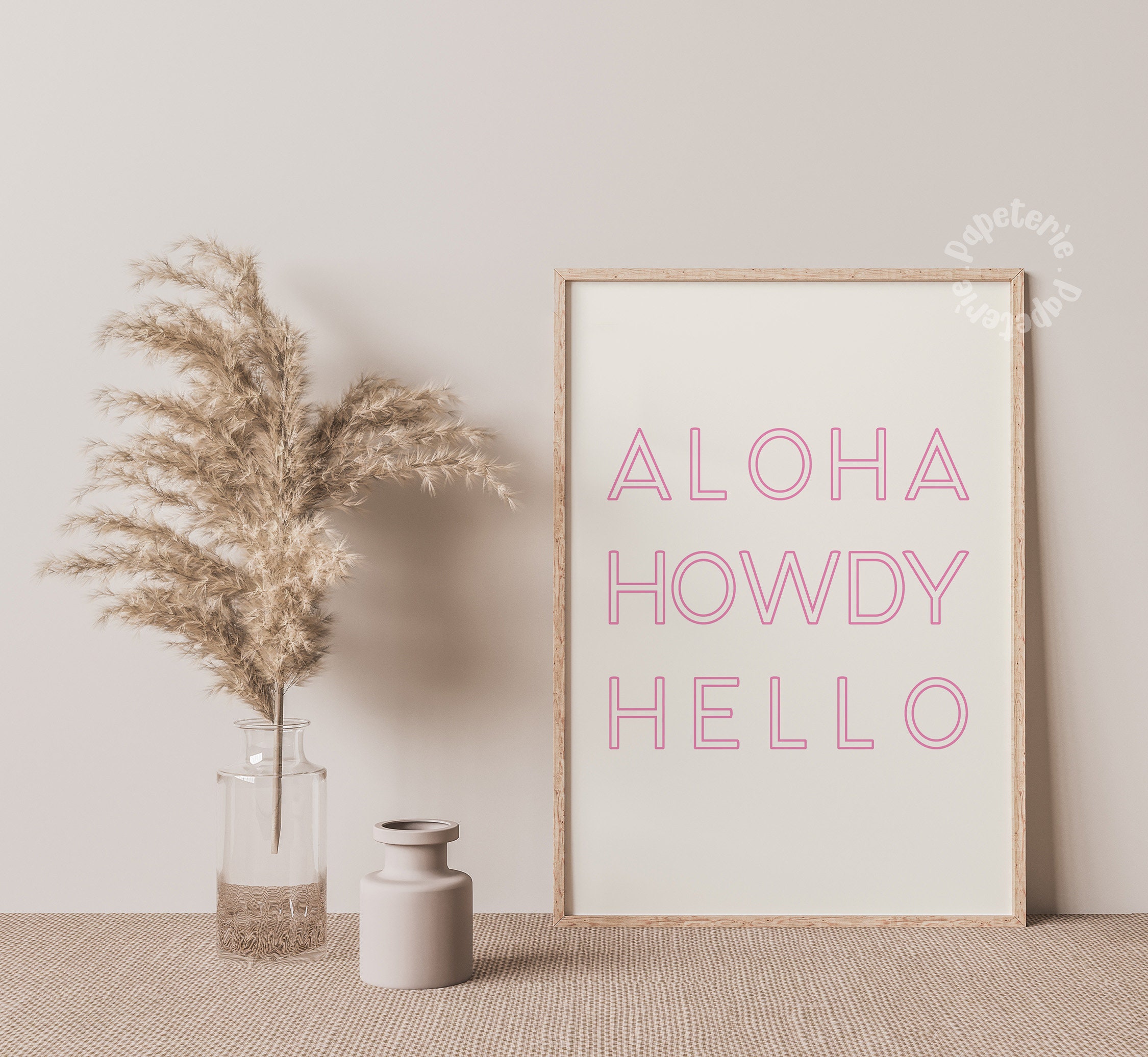 Aloha Howdy Hello Print: Pink Coastal Cowgirl Dorm Decor (digital Print ...