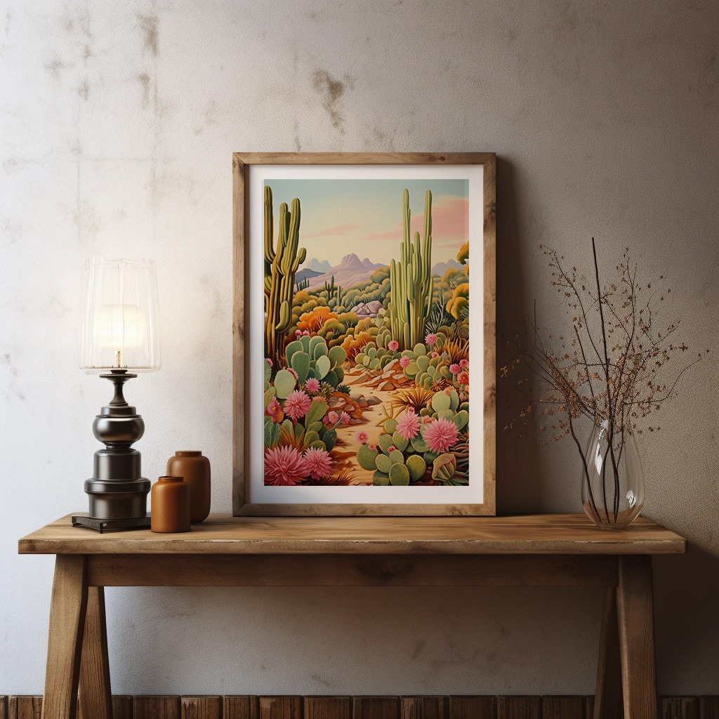 Cactus Wall Art Printable Desert Poster Printable Art Pink Floral Wall ...