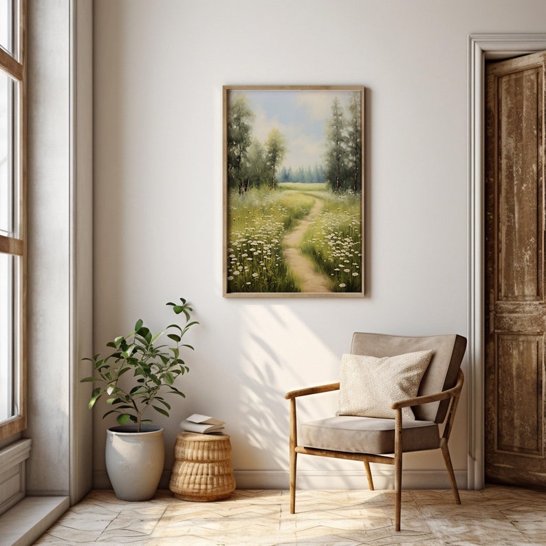 Printable Wildflower Field Landscape Vintage Painting, Moody Spring ...