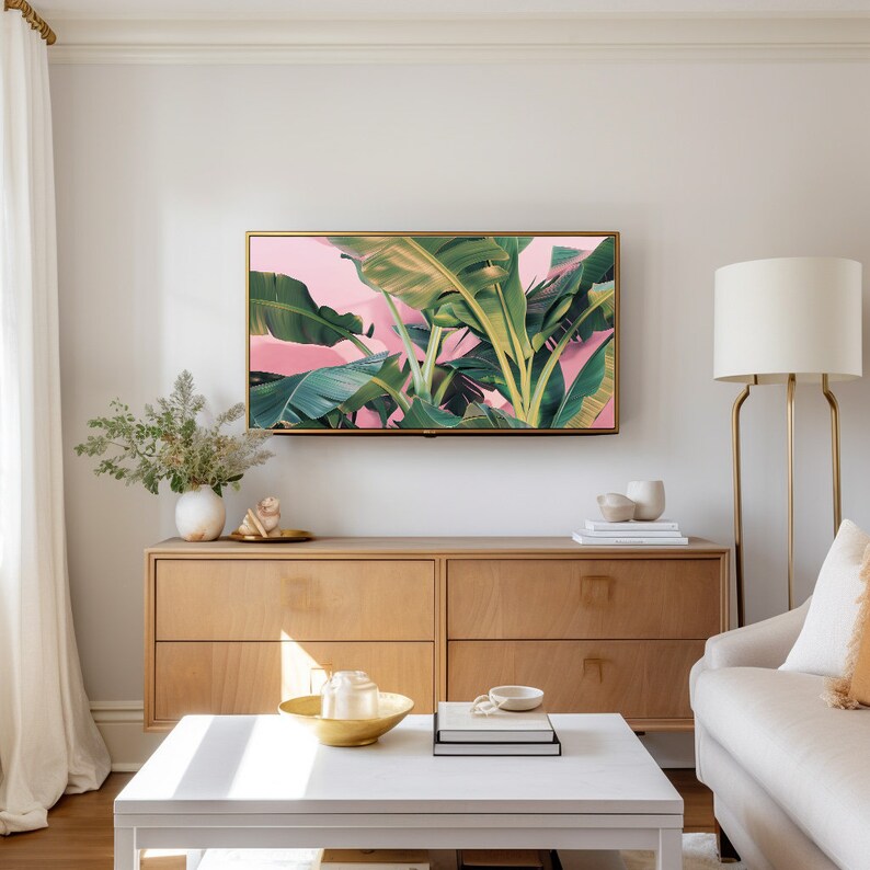 Tropical Palm Leaf Frame TV Art: Pink & Green (digital Download) - Etsy