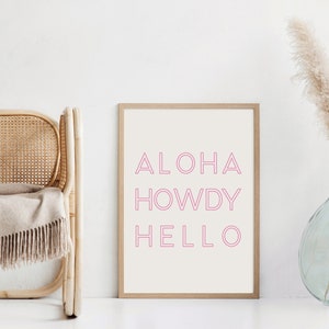Aloha Howdy Hello Print: Pink Coastal Cowgirl Dorm Decor (digital Print ...