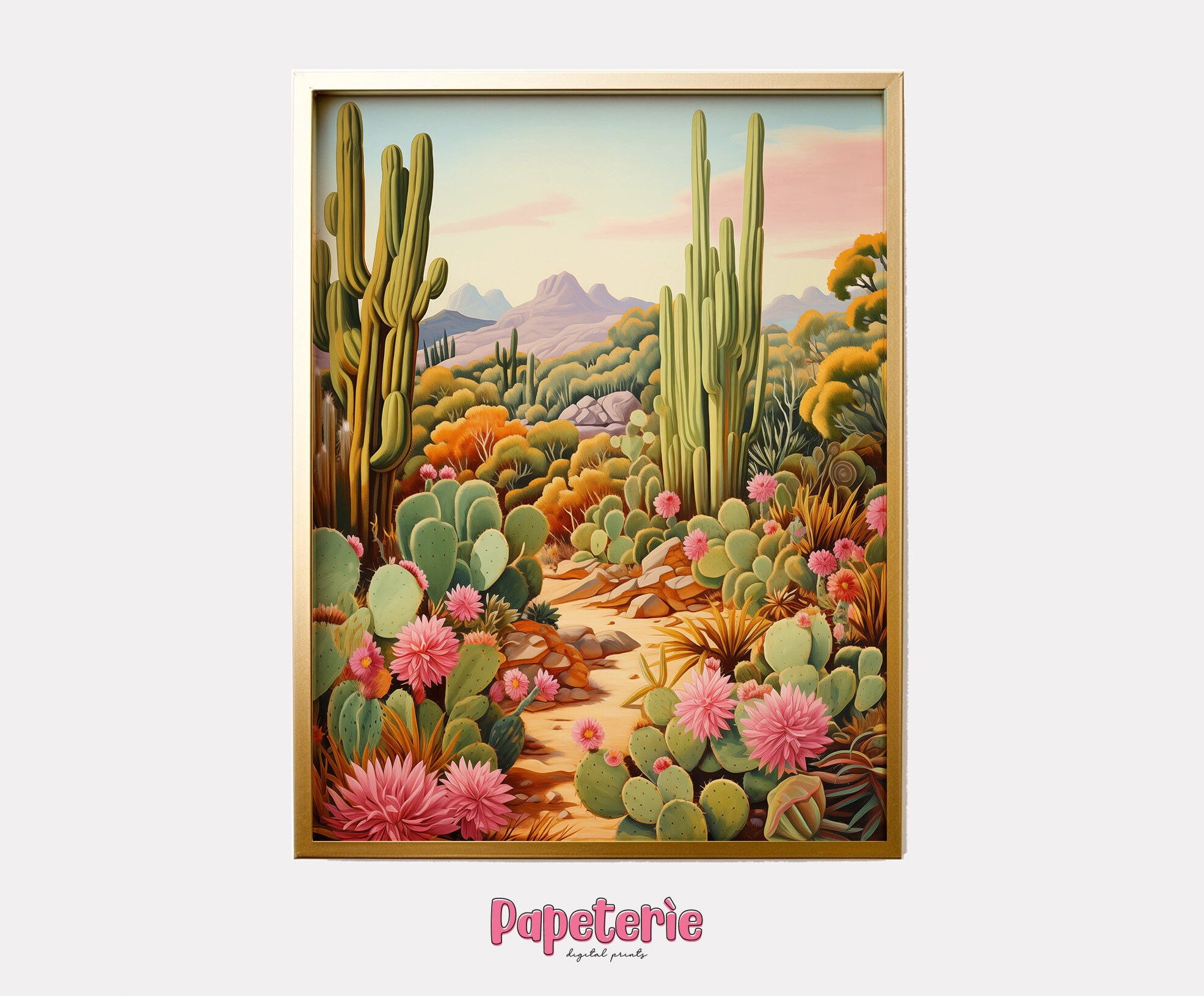 Cactus Wall Art Printable Desert Poster Printable Art Pink Floral Wall ...