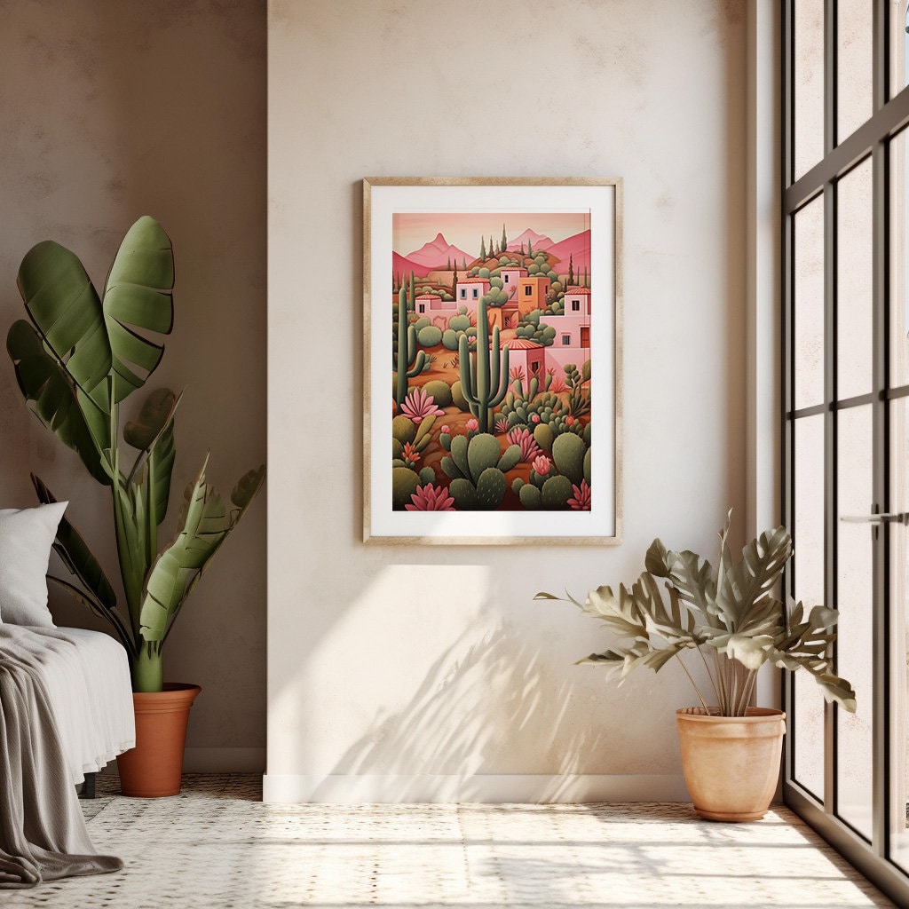 Printable Antique Latin Wall Art Mexico Travel Poster Pink Floral Wall ...