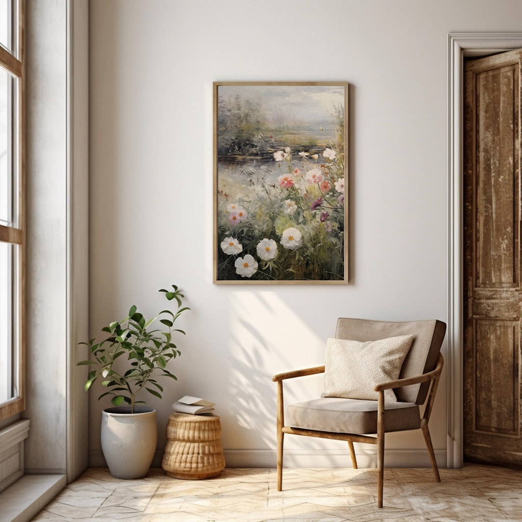 Spring Garden Painting Spring Decor Vintage Spring Wall Art Farmhouse ...