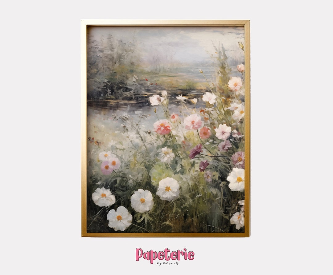 Spring Garden Painting Spring Decor Vintage Spring Wall Art Farmhouse ...