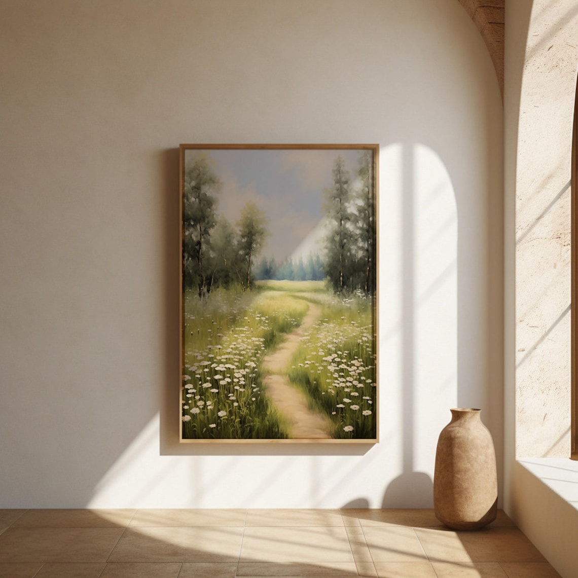 Printable Wildflower Field Landscape Vintage Painting, Moody Spring ...