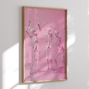 Skeleton Print Halloween Printable Wall Art, Pink Halloween Wall Art ...
