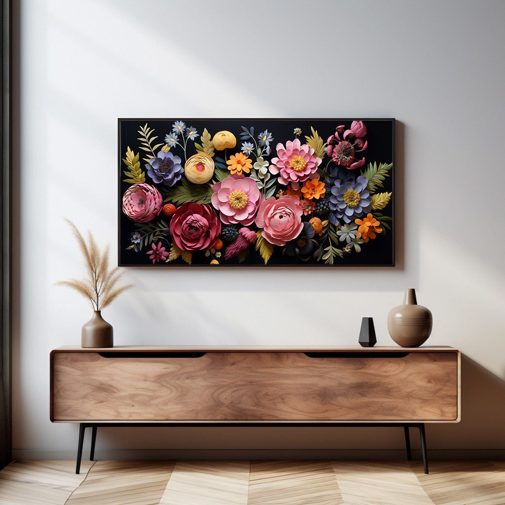Spring Floral Frame TV Art: Realistic Flower Digital Download - Etsy