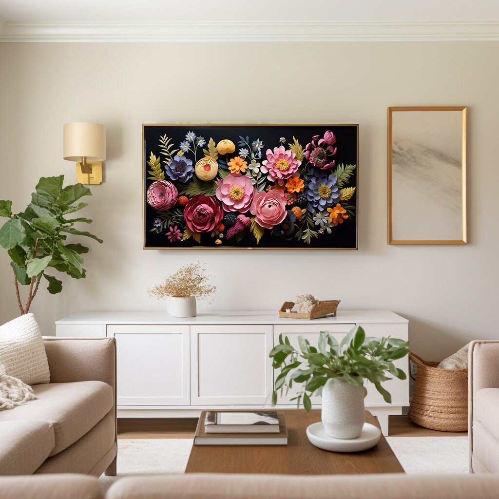 Spring Floral Frame TV Art: Realistic Flower Digital Download - Etsy