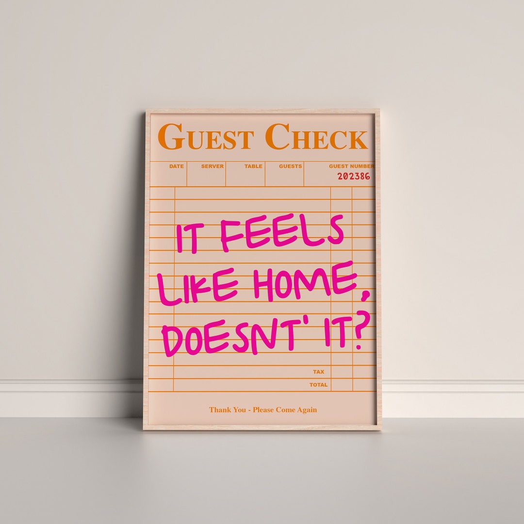 Guest Check Wall Art Guest Check Wall Decor Retro Wall Art Pink Wall ...
