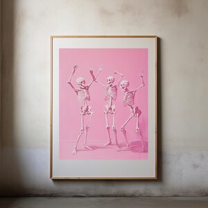 Skeleton Print Halloween Printable Wall Art, Pink Halloween Wall Art ...