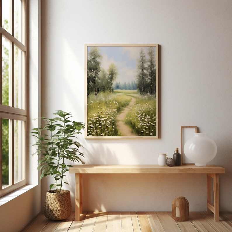Printable Wildflower Field Landscape Vintage Painting, Moody Spring ...