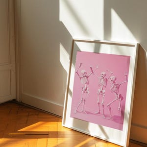 Skeleton Print Halloween Printable Wall Art, Pink Halloween Wall Art ...