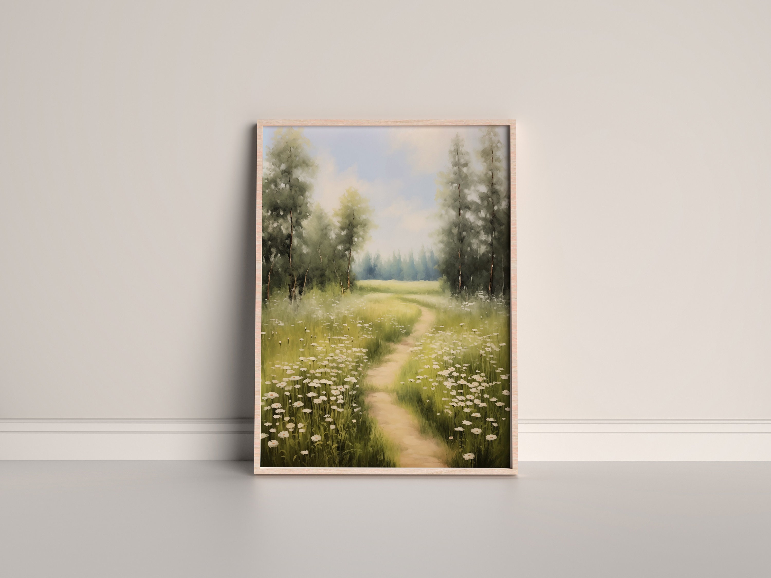 Printable Wildflower Field Landscape Vintage Painting, Moody Spring ...