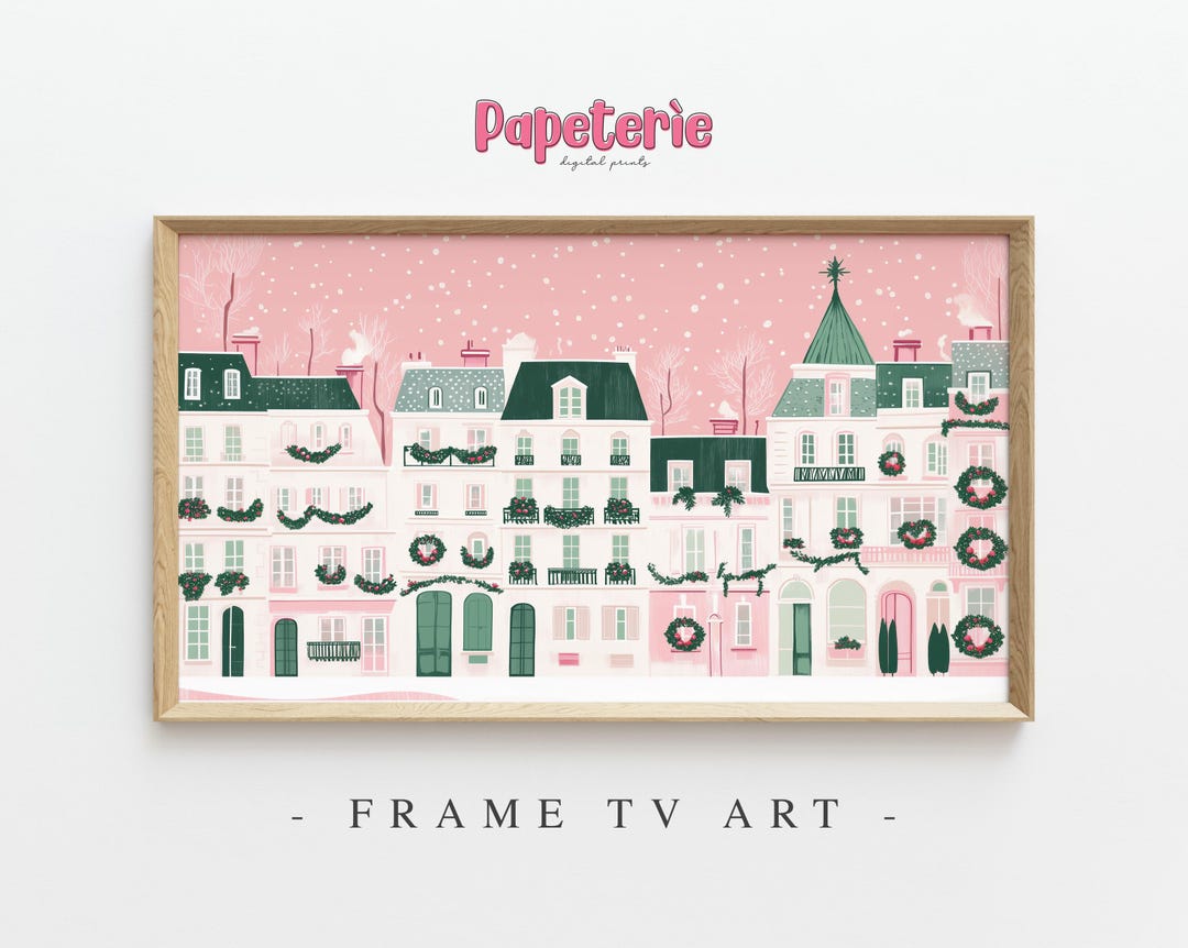 Pink Christmas Village Frame TV Art: Floral Chinoiserie (digital ...