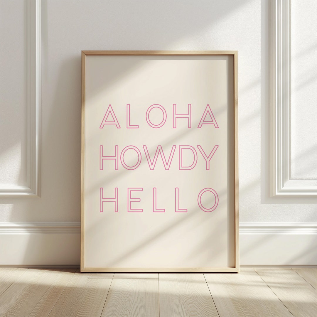Aloha Howdy and Hello Wall Art Print Pink Coastal Cowgirl Digital Print ...