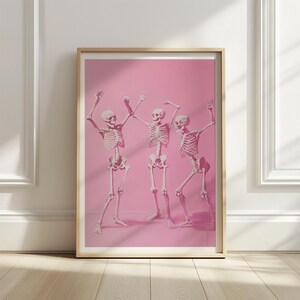 Skeleton Print Halloween Printable Wall Art, Pink Halloween Wall Art ...