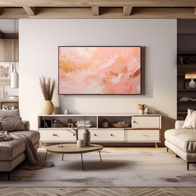 Abstract Pink Frame TV Art Modern Gold Painting Frame Tv Art Spring ...