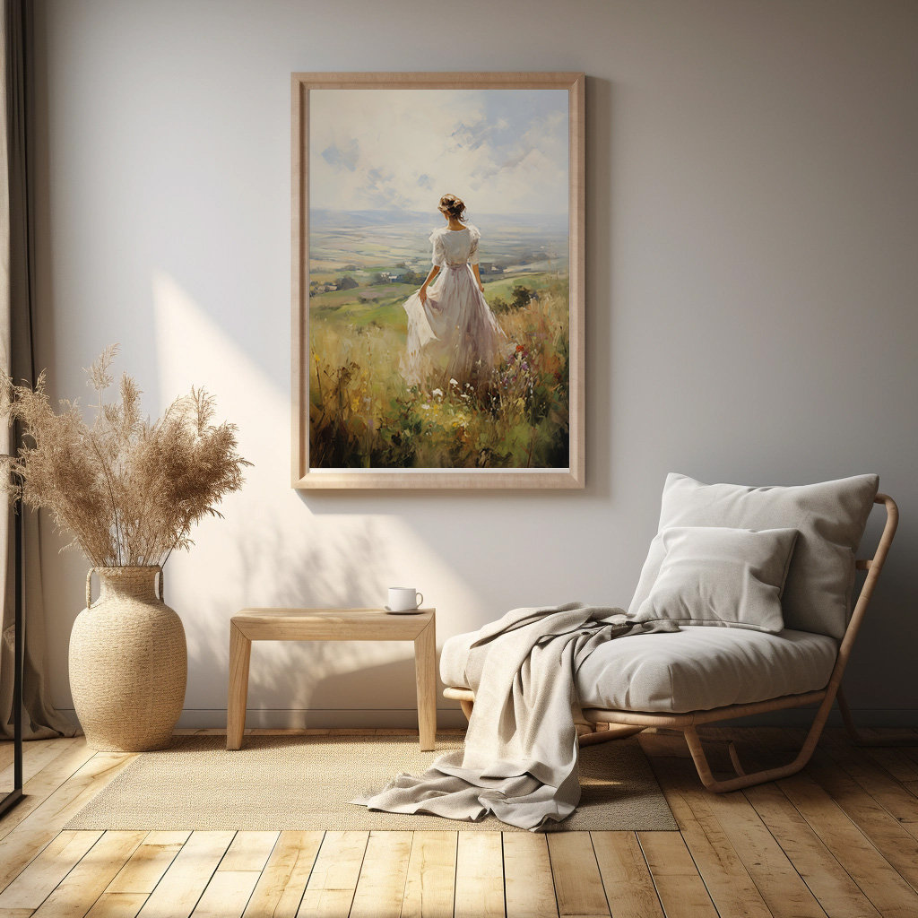 Vintage Woman in Wildflower Field Print Vintage Spring Wall Art Moody ...