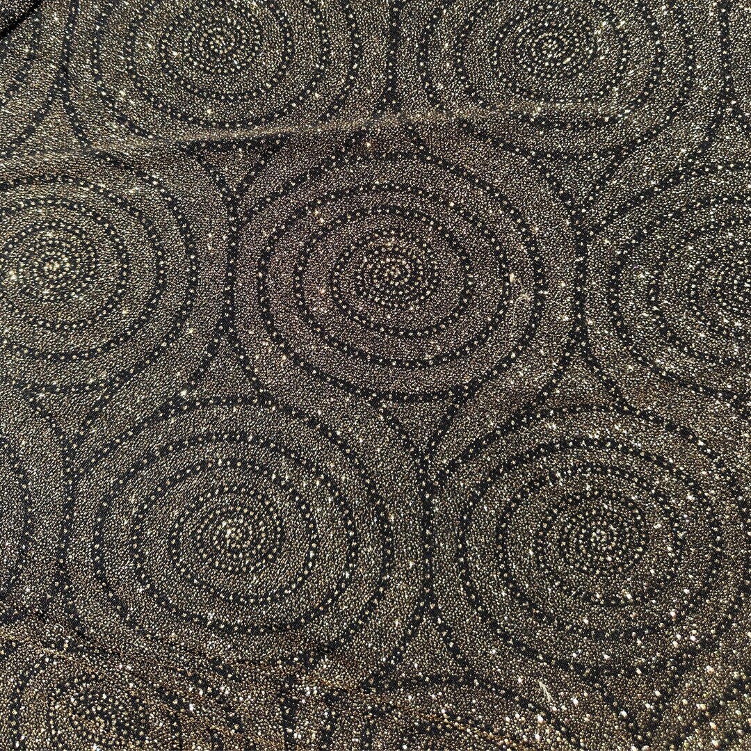 Embroidered Shiny Fabric With Gold Glitter Spiral Pattern on Black ...