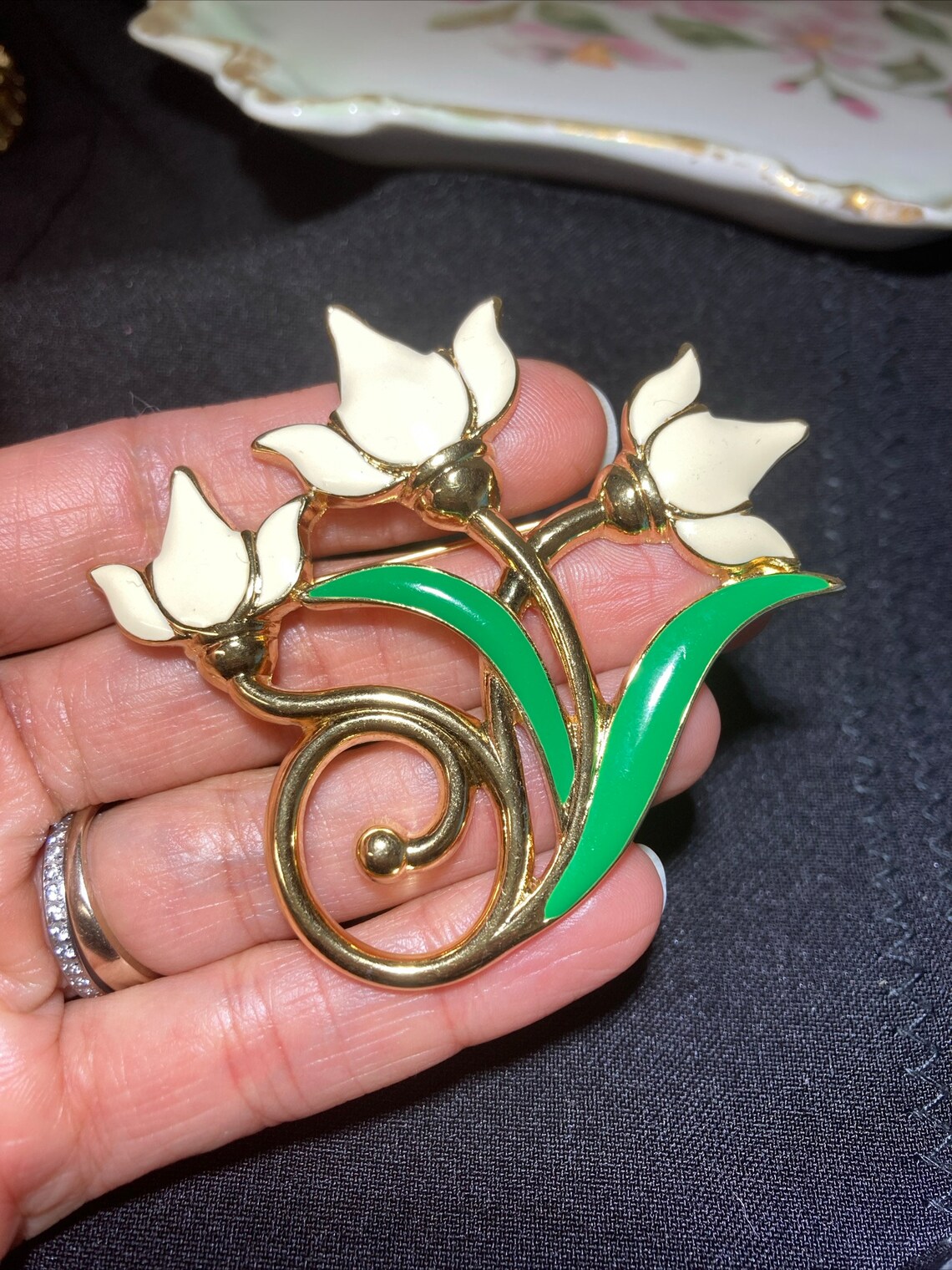 Rare Monet Large Vintage Enamel and Gold Tone Flower Brooch Signed - Etsy