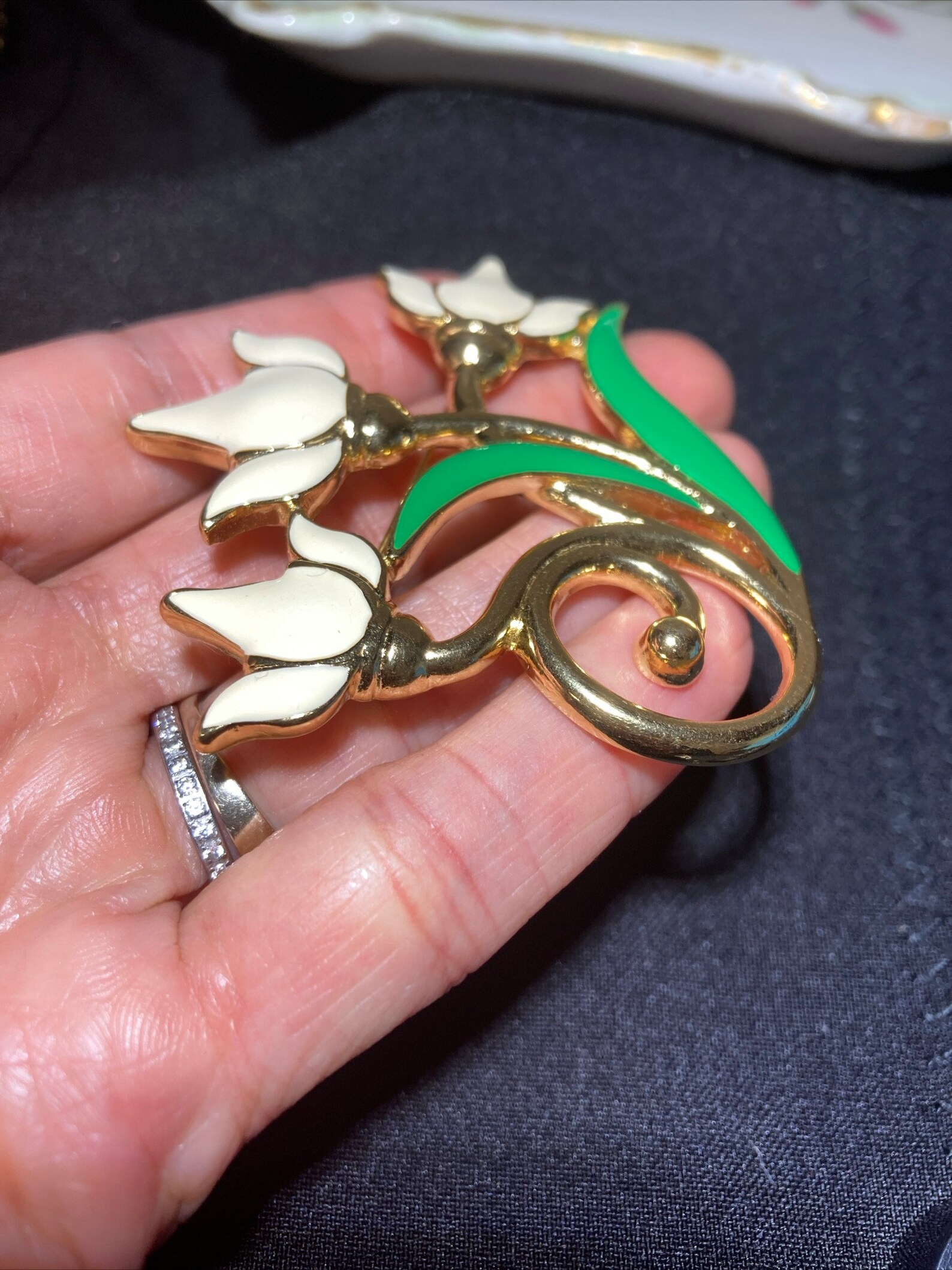 Rare Monet Large Vintage Enamel and Gold Tone Flower Brooch Signed - Etsy