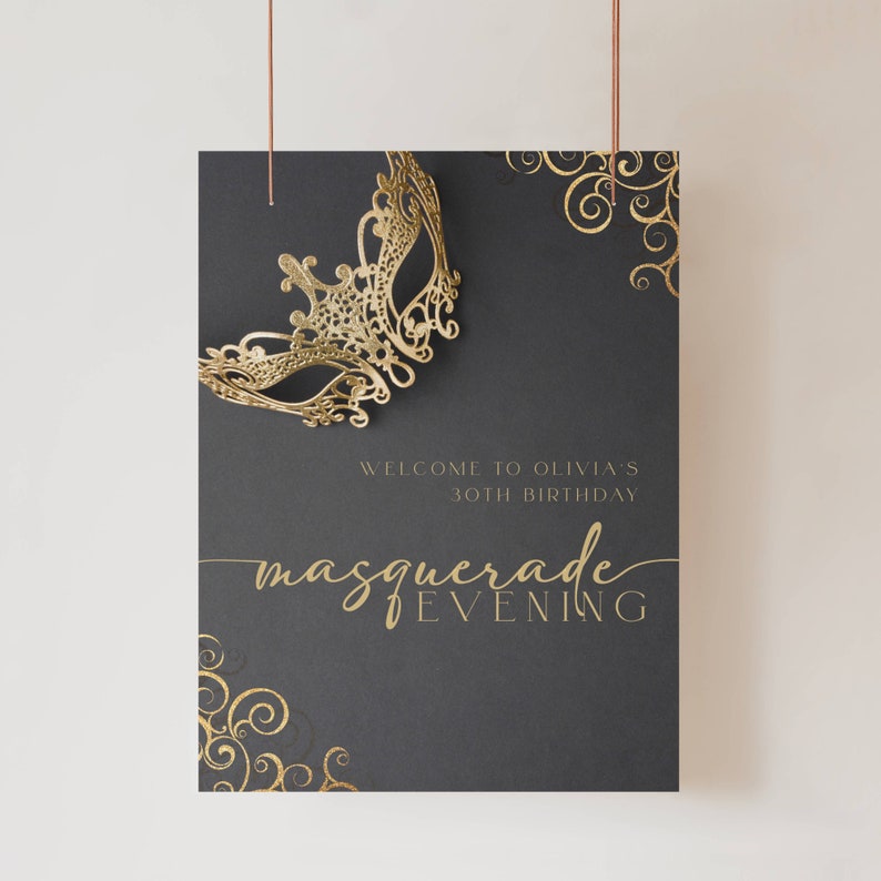 Black Gold Masquerade Party Welcome Sign Template INSTANT - Etsy