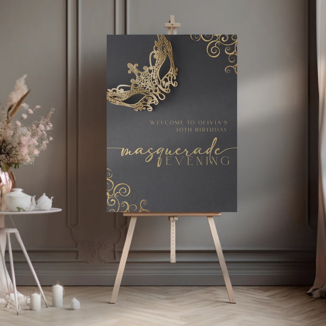 Black Gold Masquerade Party Welcome Sign Template INSTANT - Etsy