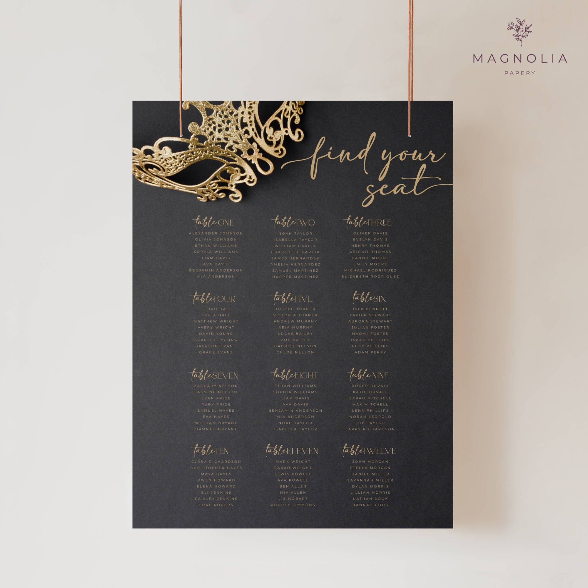 Black Gold Masquerade Party Seating Chart Sign Template INSTANT ...