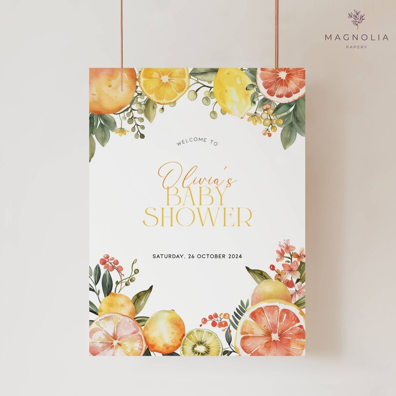 Citrus Floral Baby Shower Welcome Sign Template INSTANT DOWNLOAD ...