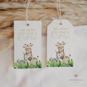 Wild One 1st Birthday Favor Tag Template, Safari Animals Thank You ...