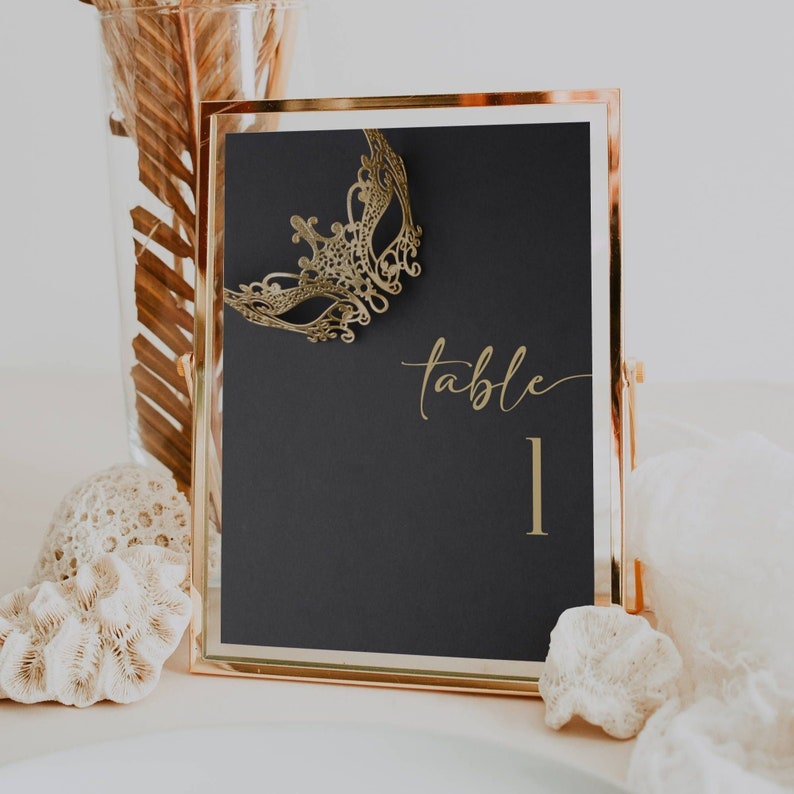 Black Gold Masquerade Party Table Number Template INSTANT DOWNLOAD ...