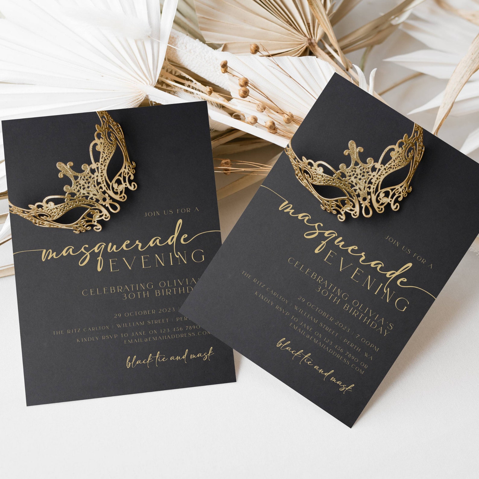 Black Gold Masquerade Party Invitation, Masquerade Birthday Party ...
