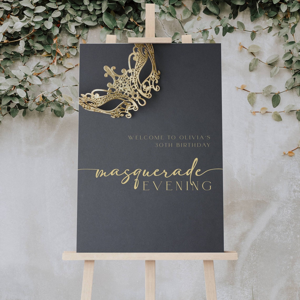 Black Gold Masquerade Party Welcome Sign Template INSTANT DOWNLOAD Mask ...